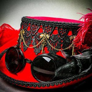 ILOVEMASKS | Accessories | Red Gothic Goggle Women Elegant Party Hat ...